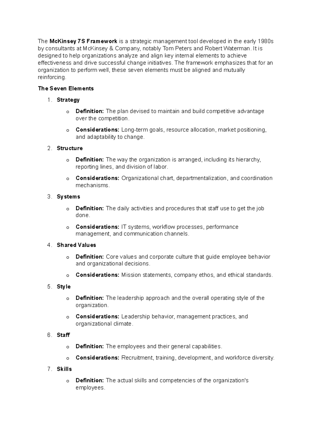 MCK 101: Comprehensive Notes on the McKinsey 7S Framework - Studeersnel