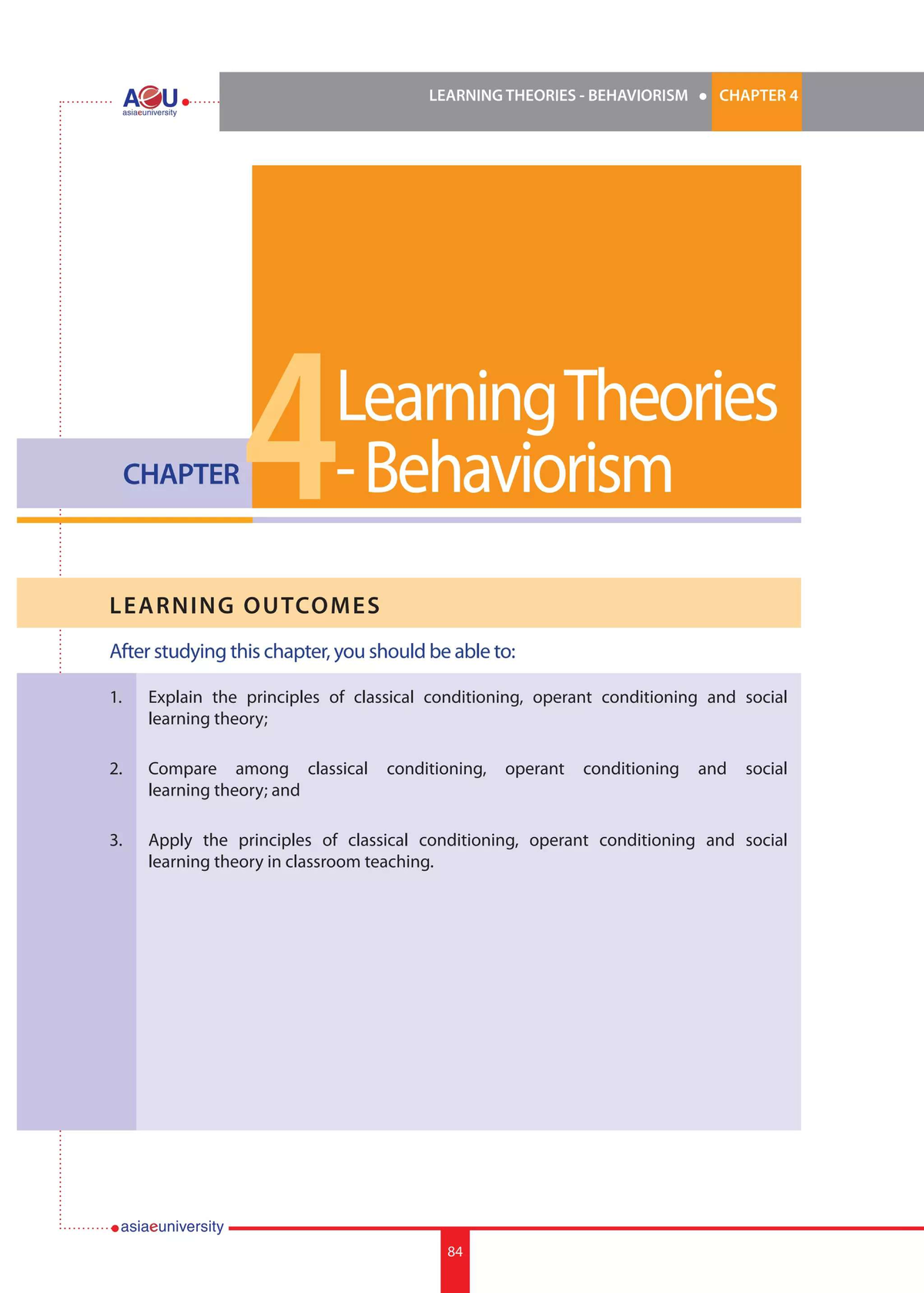 AOU LEARNING THEORIES: BEHAVIORISM CHAPTER 4 OVERVIEW - Studocu