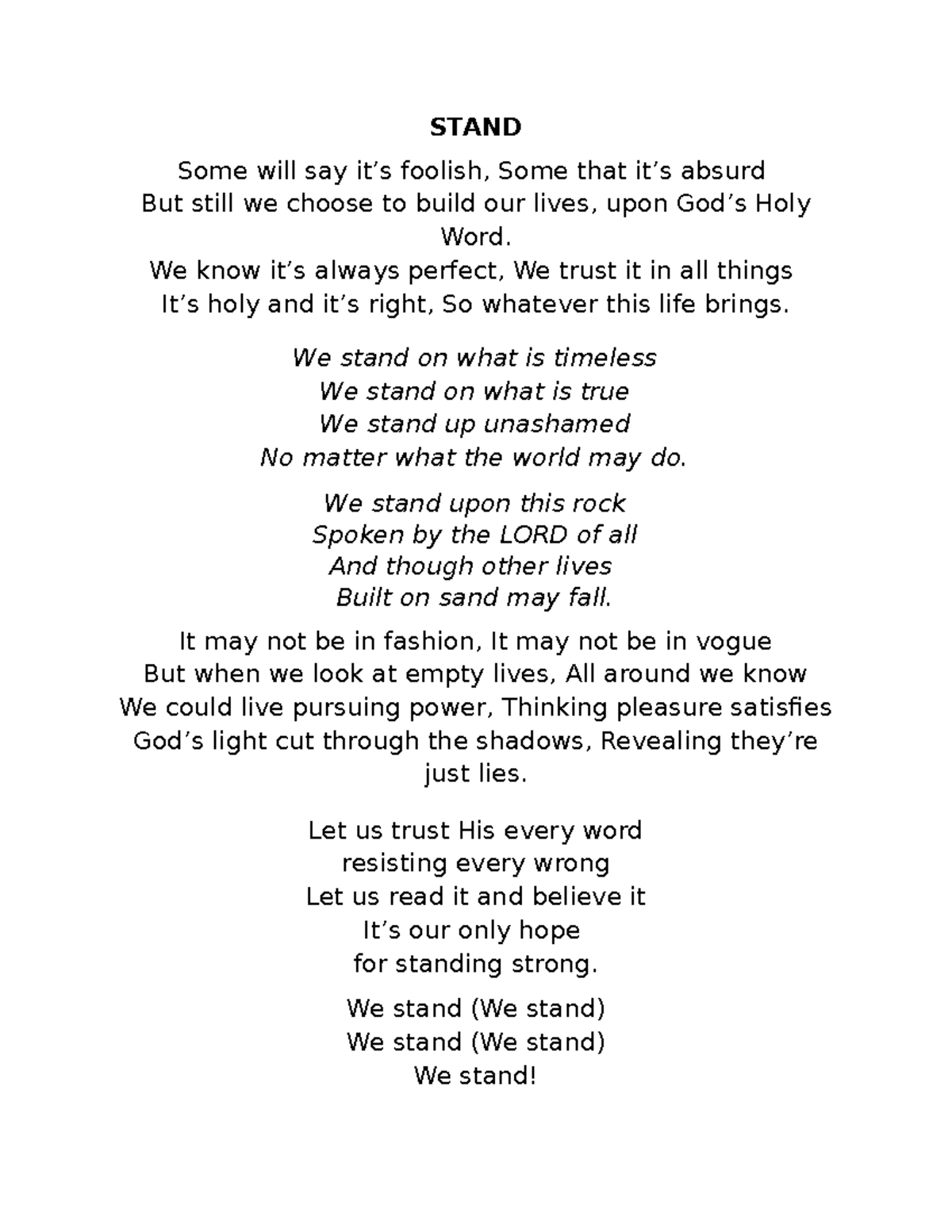Final Poem Analysis: "Stand" - ASFSDGDFGH - Studocu