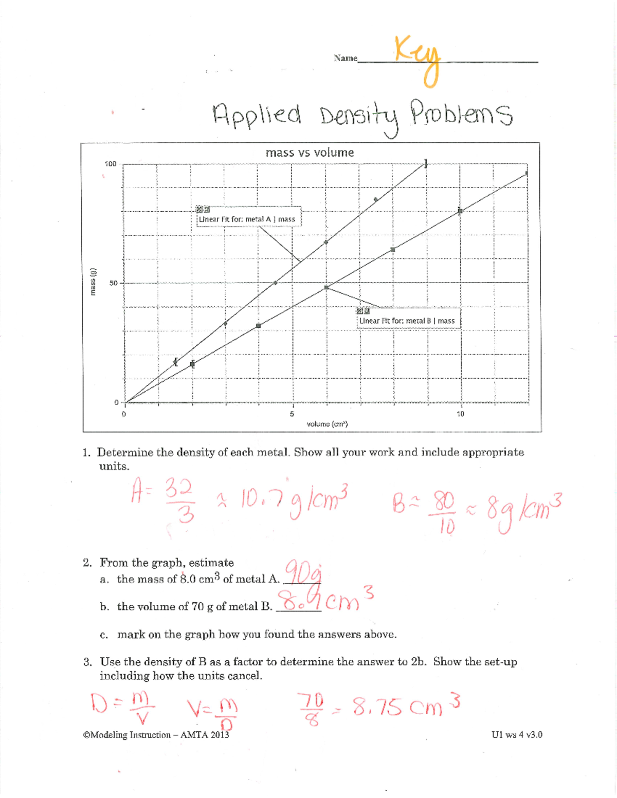 Density Homework Key: Applied Problems for Metals - Studocu