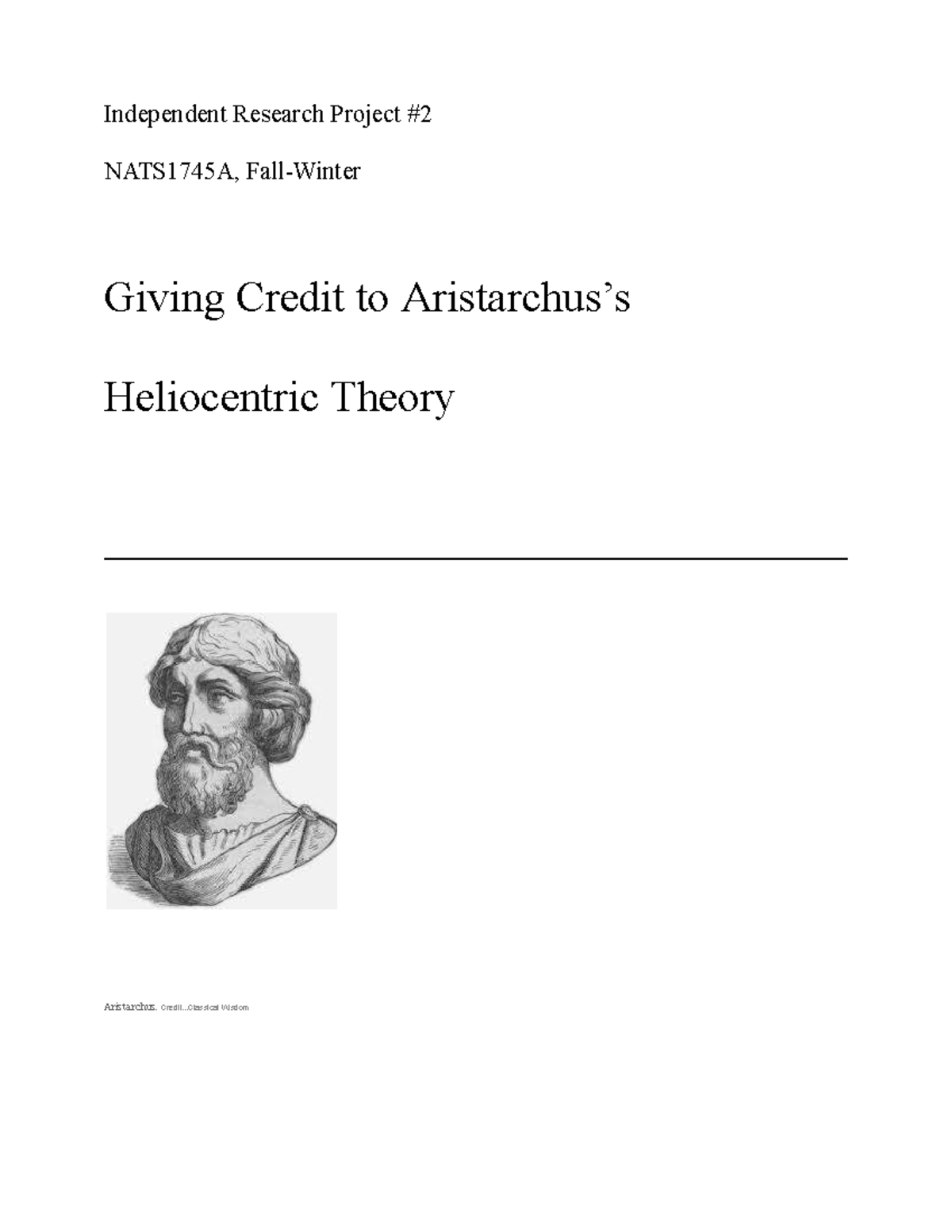 Independent Research Project NATS1745A: Aristarchus's Heliocentric ...