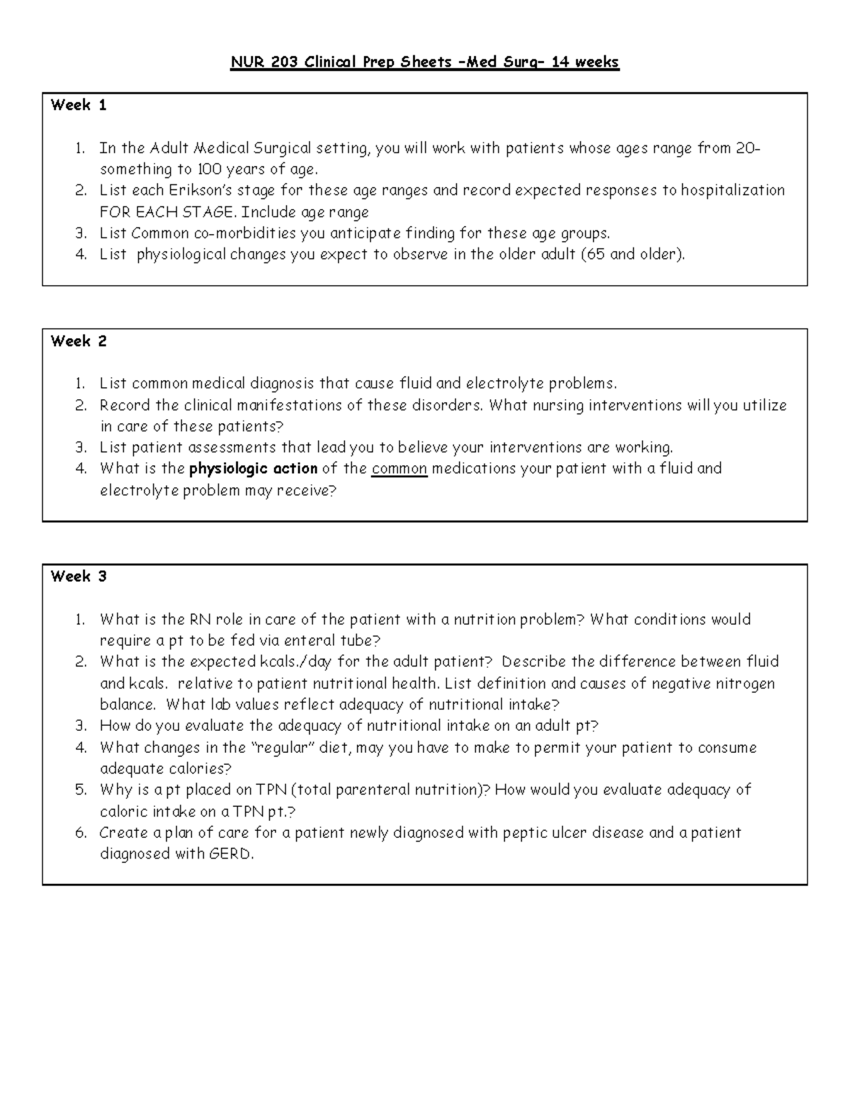 NUR 203 Clinical Prep Sheets: Comprehensive 14-Week Guide - Studocu