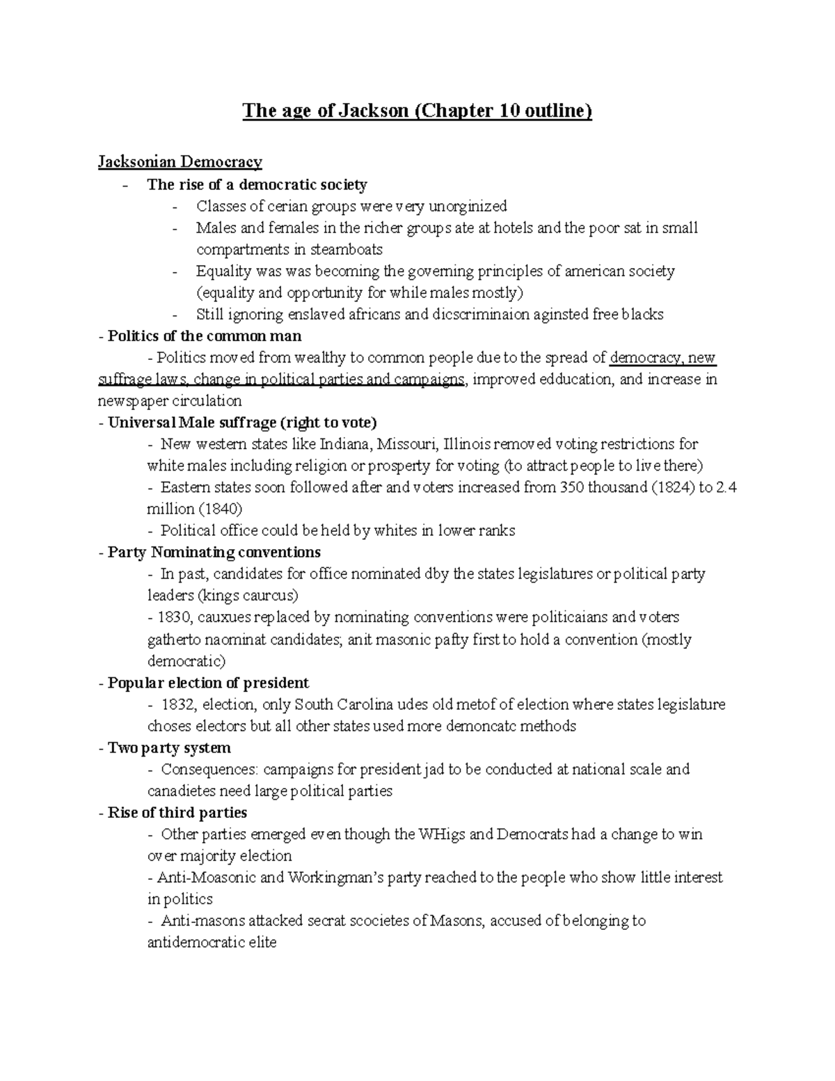 APUSH - Chapter 10: The Age of Jackson Outline - Studocu