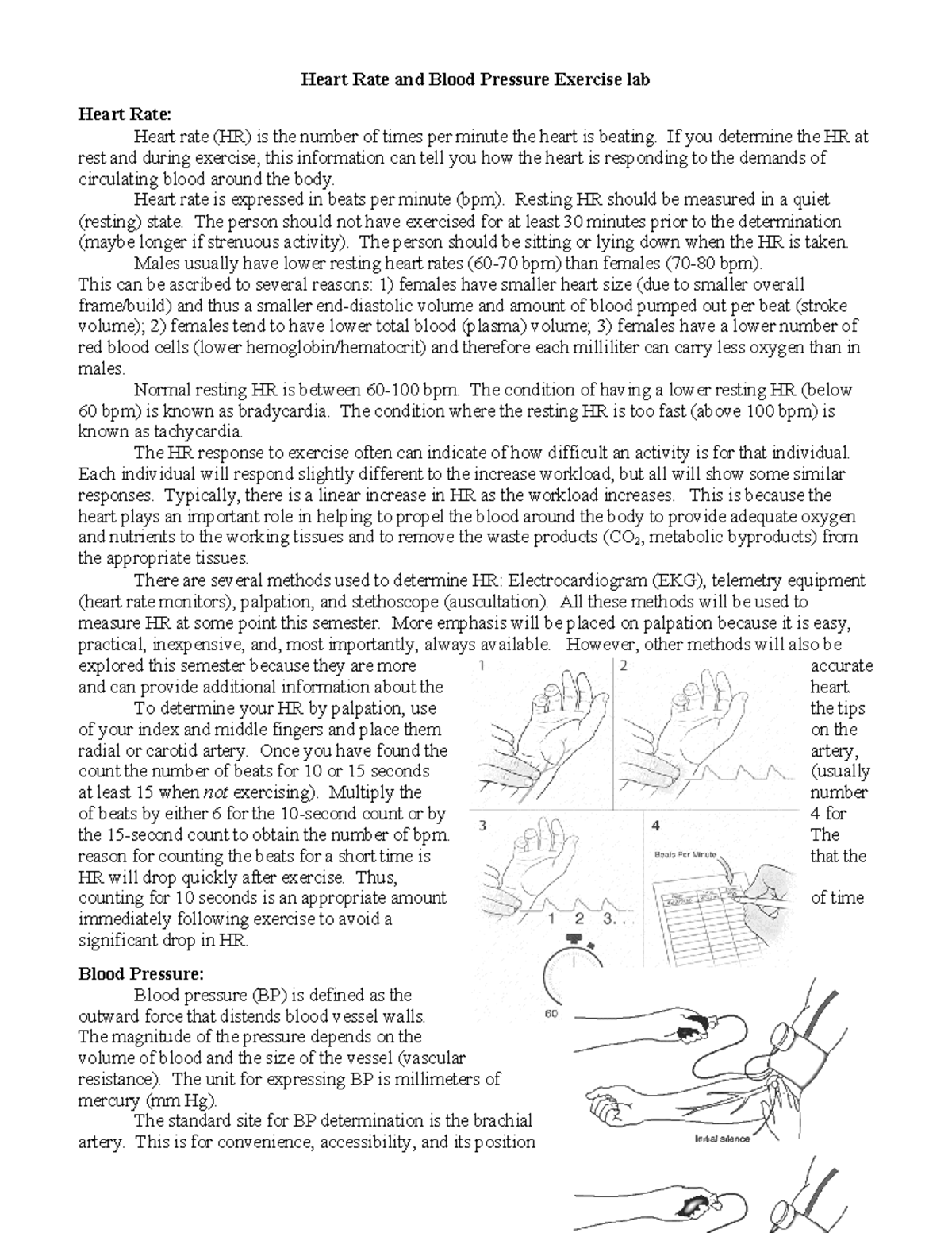 EXS 326 Spring 2024 - Lab # 1 - Heart rate and BP lab - Heart Rate and ...