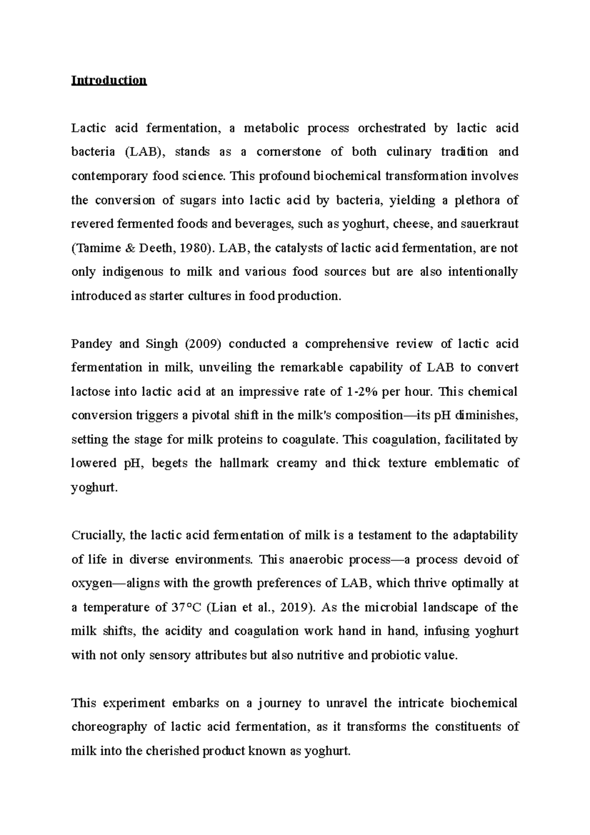 Biochem 101 Lab Report: Exploring Lactic Acid Fermentation in Milk ...