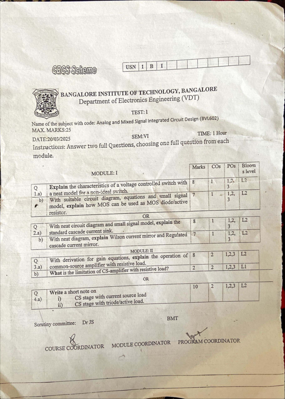 Analog and Mixed Signal Integrated Circuit Design (BVL602) Test ...