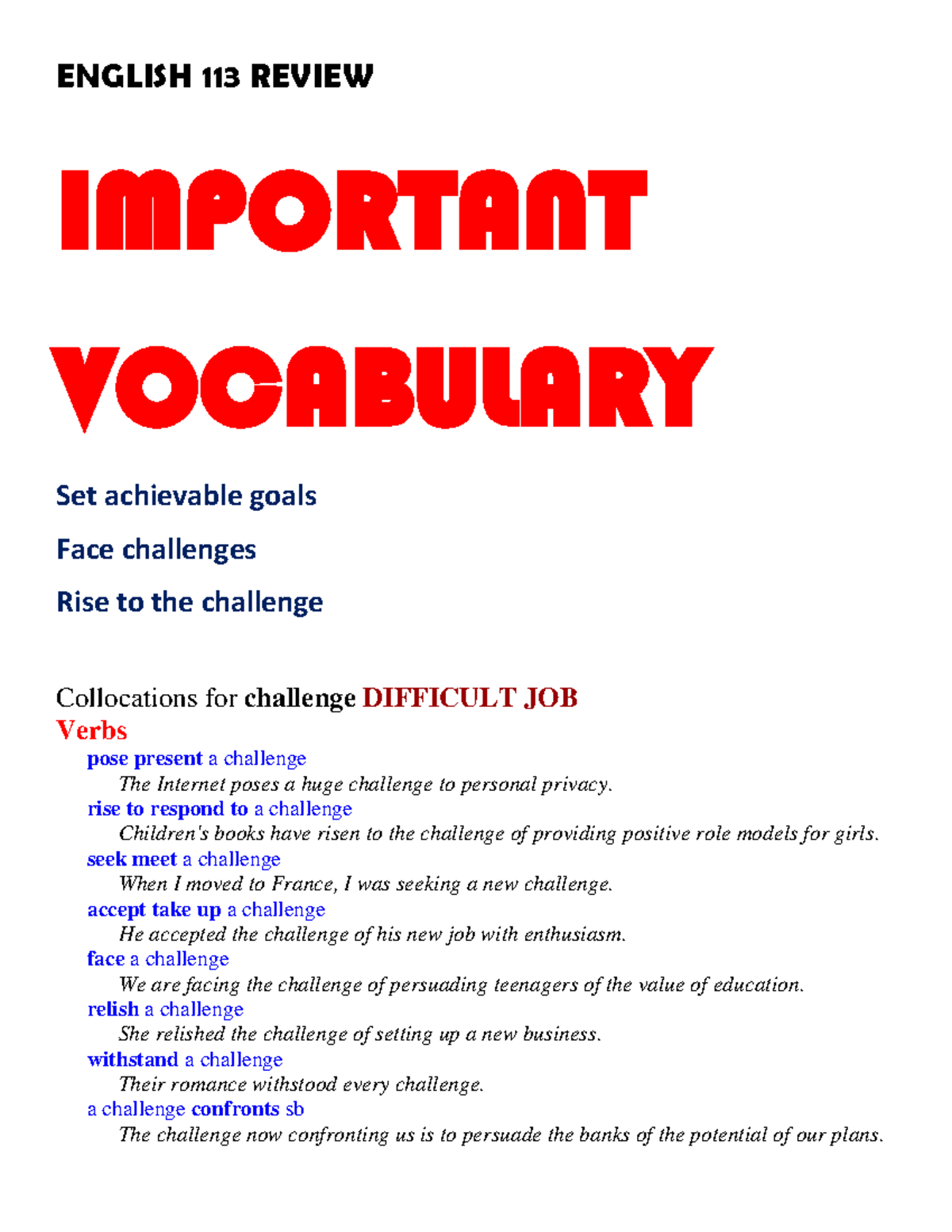 ENGLISH 113 FINAL REVIEW: KEY VOCABULARY & ATTITUDES - Studocu