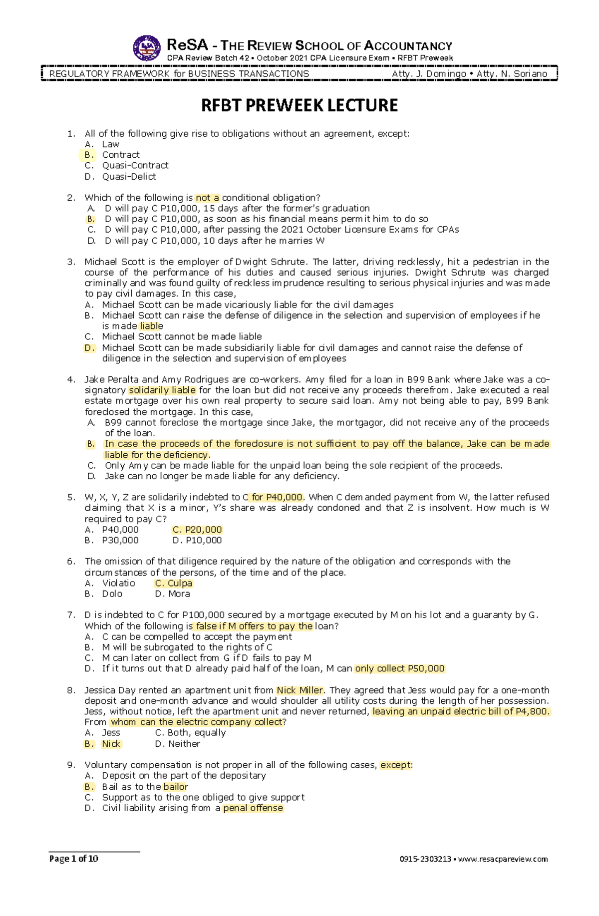 RESA RFBT Preweek Lecture - ReSA - THE REVIEW SCHOOL OF ACCOUNTANCY CPA Review Batch 42 October ...