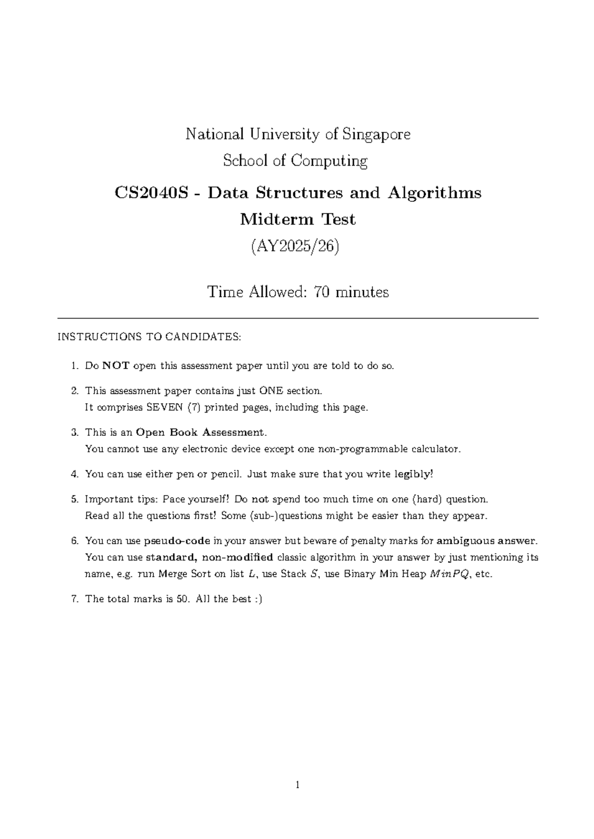 CS2040S Data Structures & Algorithms Midterm Exam Guide - Studocu