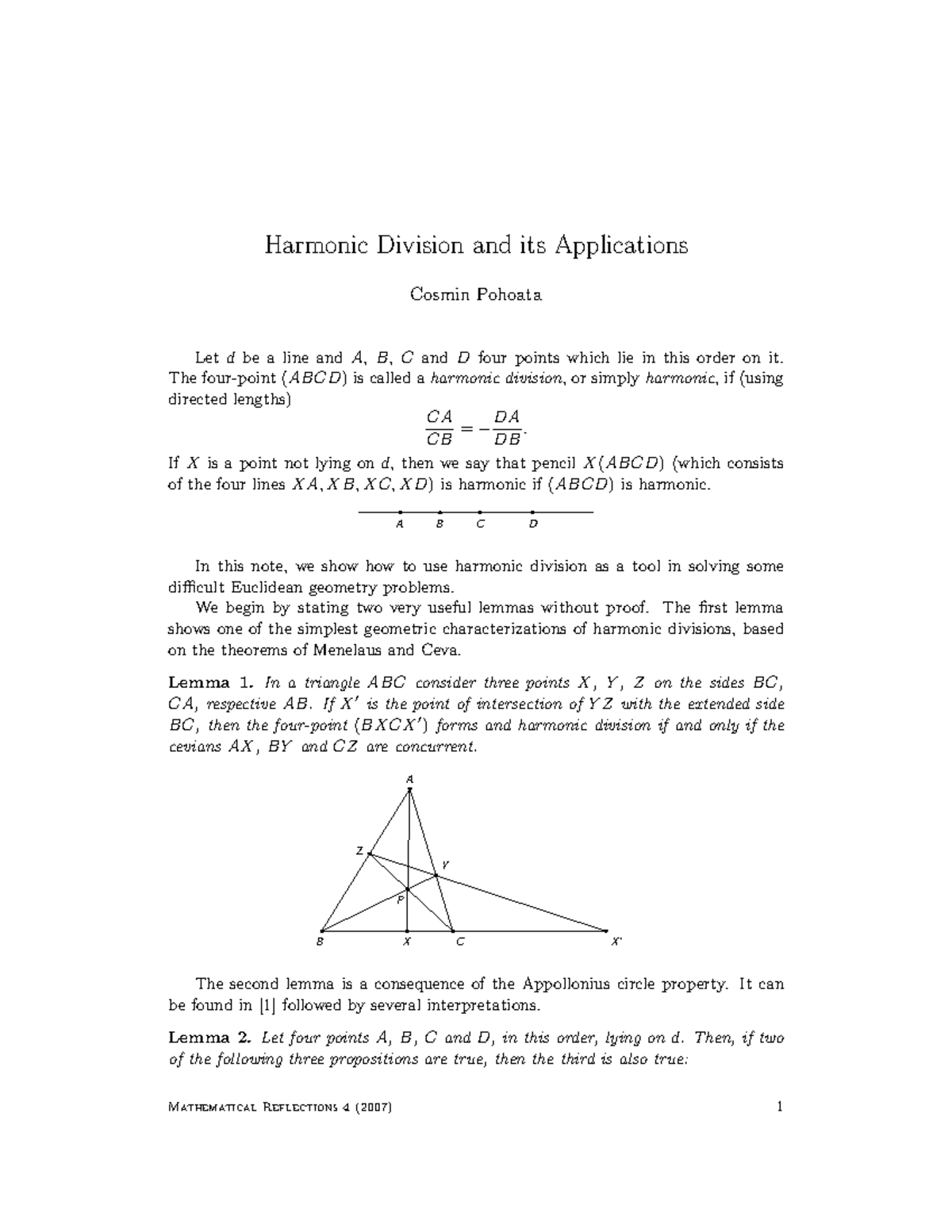 Harmonic Division Applications in Euclidean Geometry - Practice - Studocu