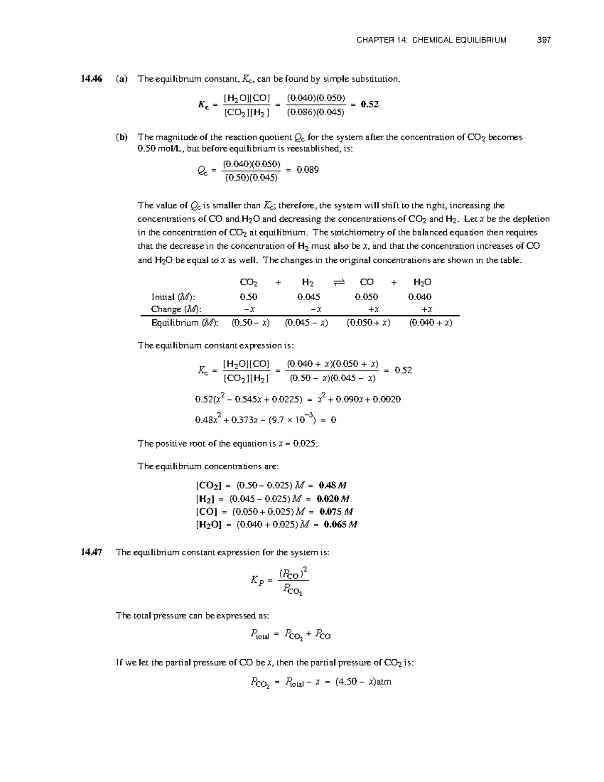 CHAPTER 14: CHEMICAL EQUILIBRIUM SOLUTIONS (CHEM 10) - Studocu