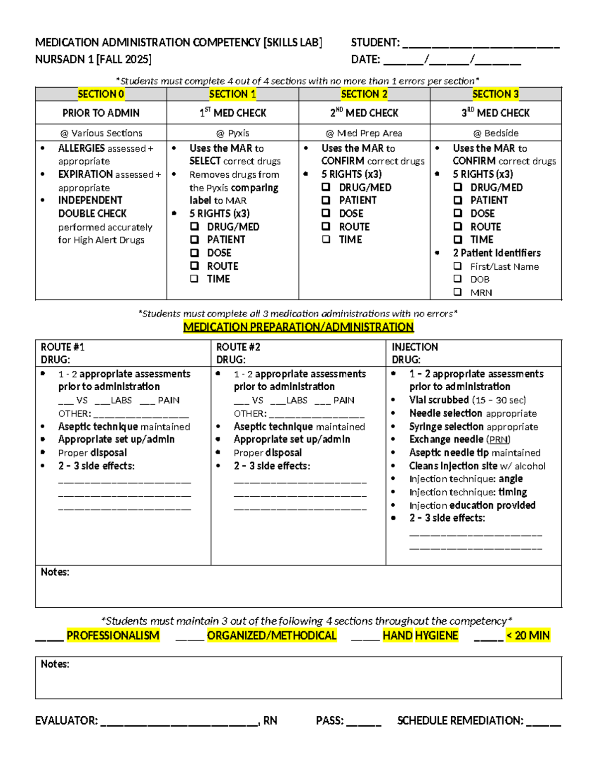 N1 Medication Administration Competency Form FA 25 - Studocu