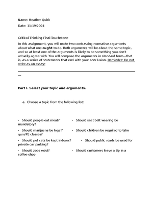 Critical Thinking Touchstone 4 Template DONE2 - Critical Thinking ...