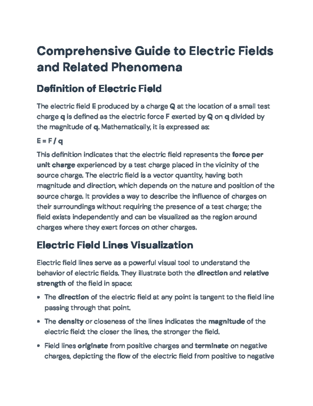 Physics 2326 Chapter 22: Electric Fields and Their Characteristics ...