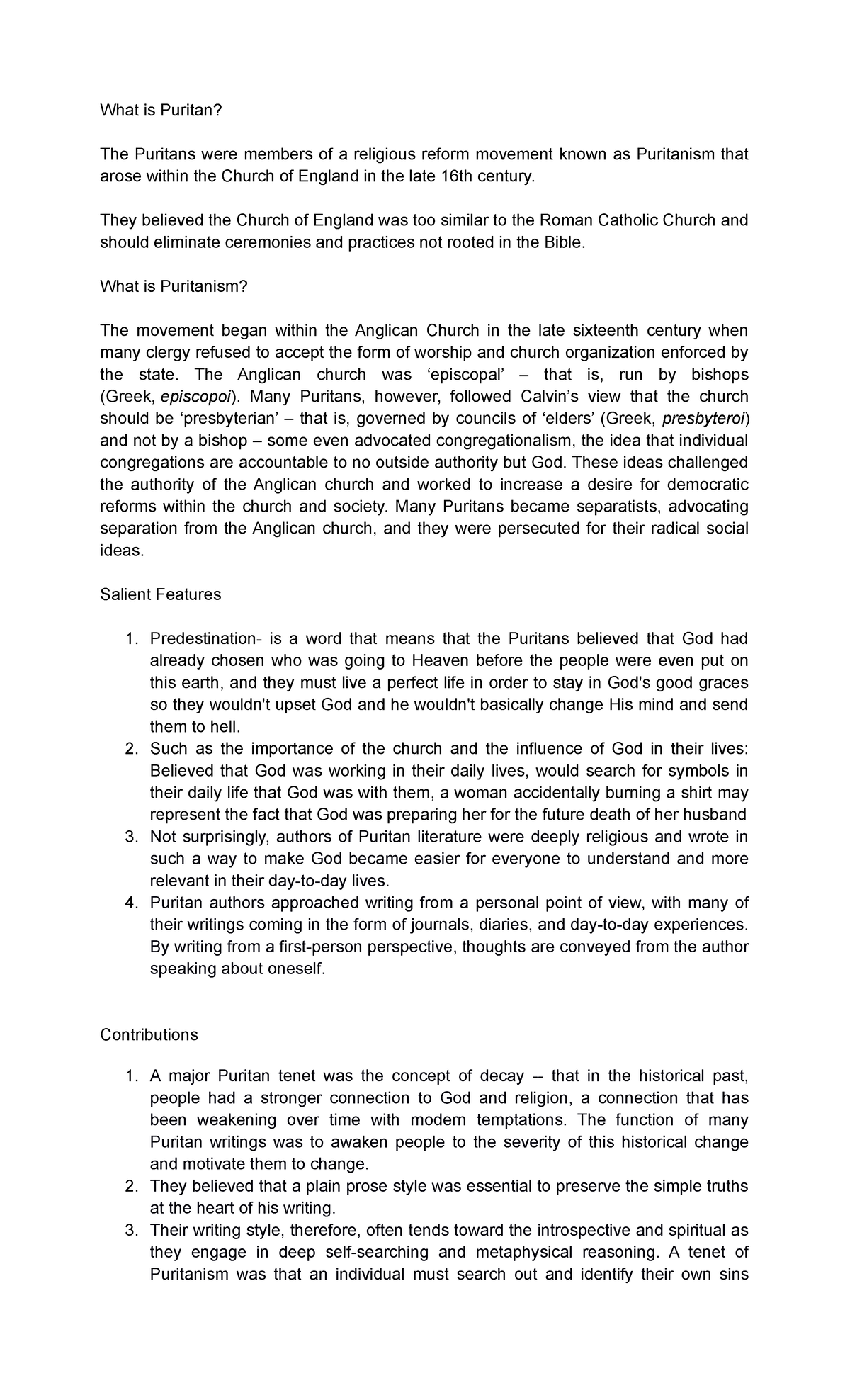 EL 111 Children and Adolescent Literature 3 - What is Puritan? The ...