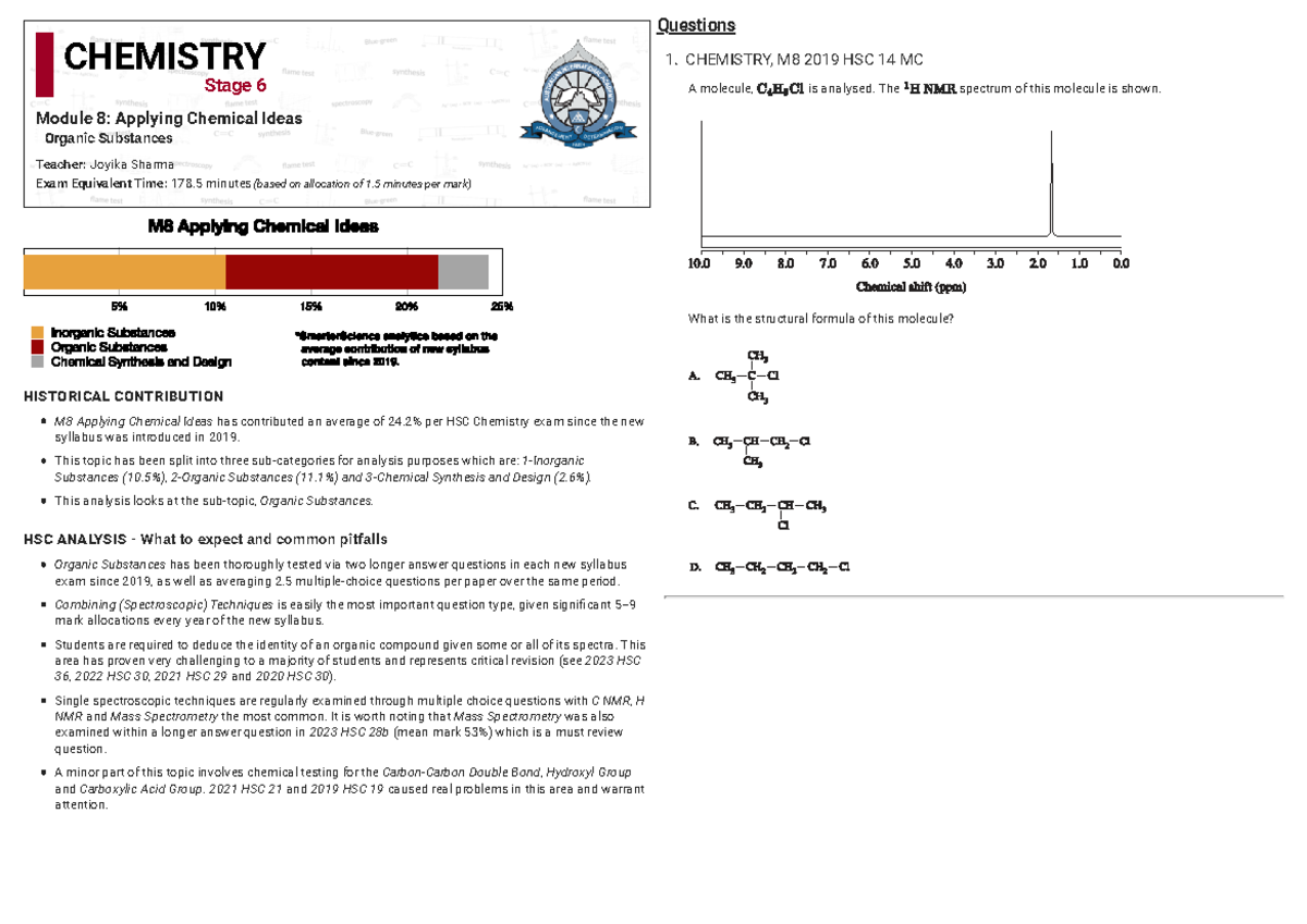 Module 8: HSC 2023 Chemical Analysis of Organic Substances - Studocu