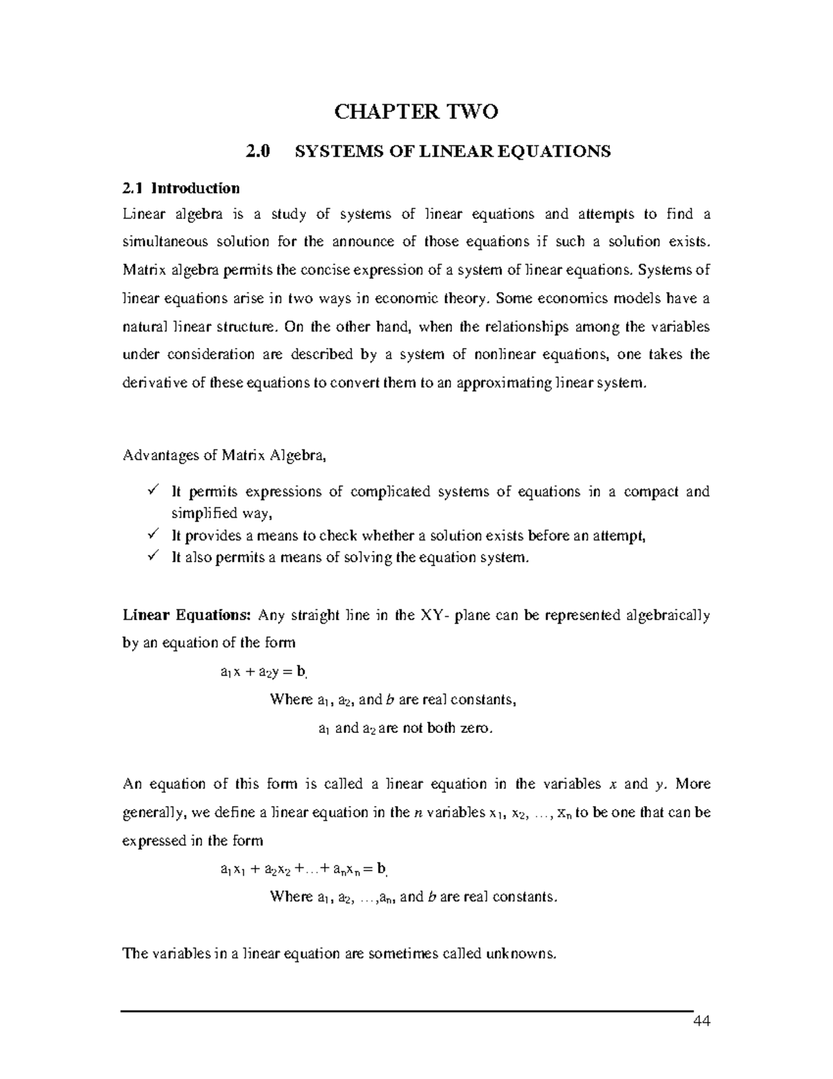 Chapter 2: Systems of Linear Equations - Algebra Lecture Notes - Studocu