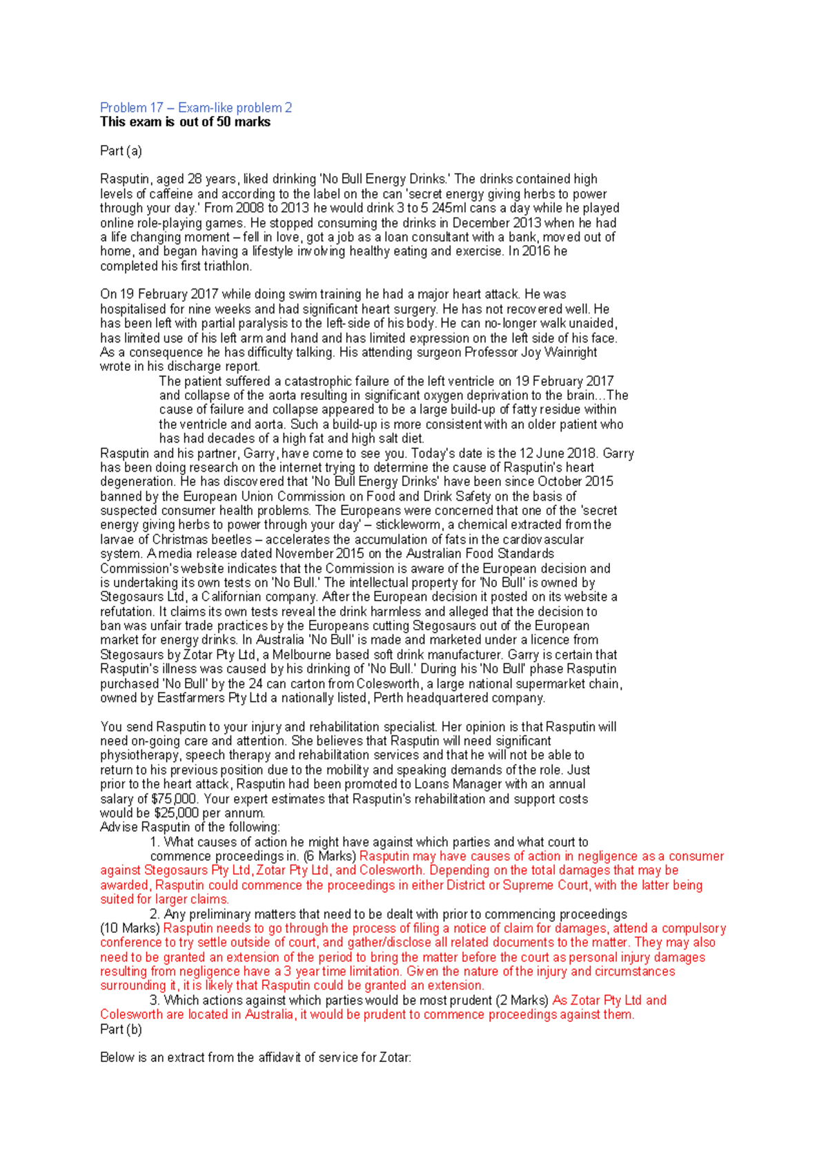 Legal Analysis of Rasputin's Case: Problem 17 Exam (50 Marks) - Studocu