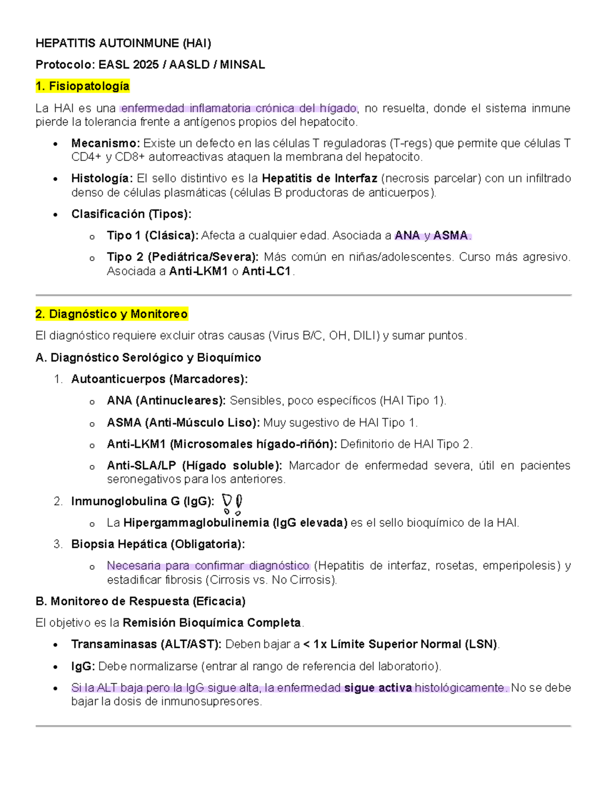 Resumen de Hepatitis Autoinmune (HAI) - Protocolo EASL 2025 - Studocu