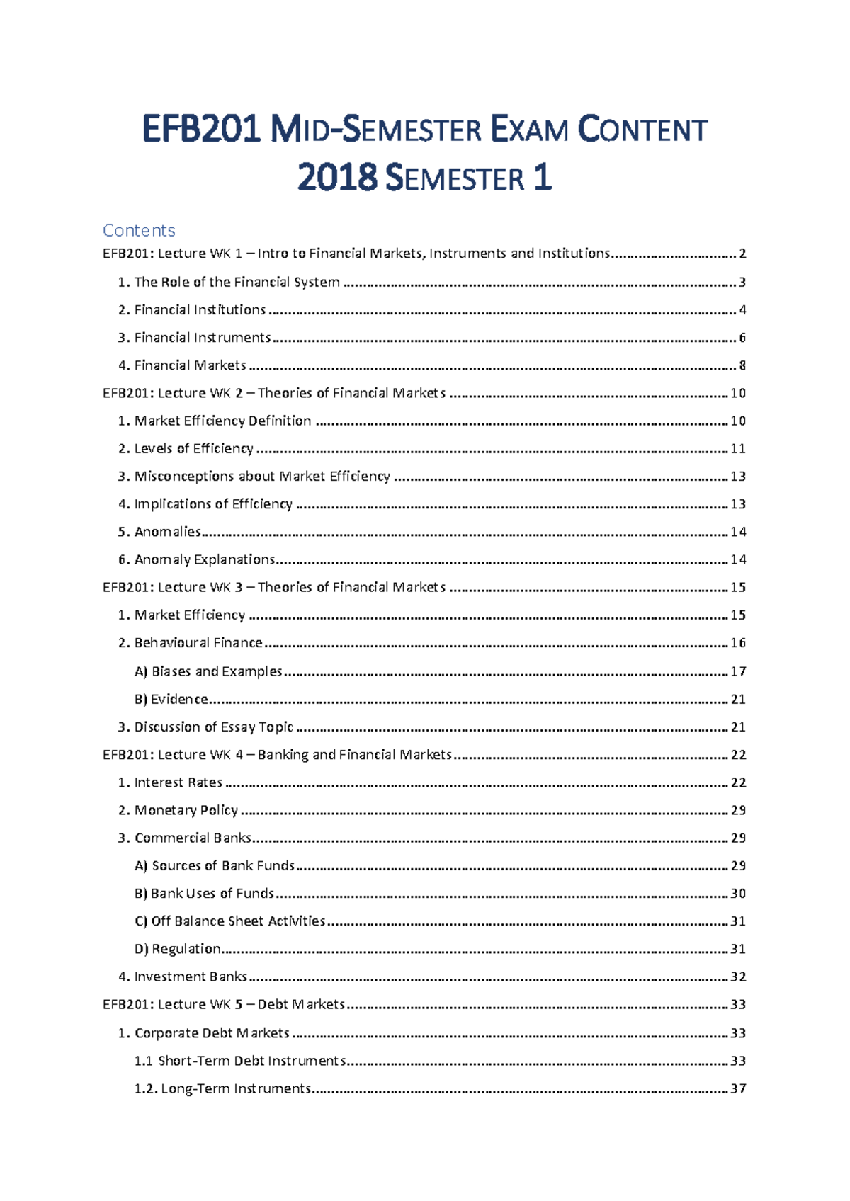 Financial markets mid semester exam content efb201 sem1 2018 - EFB201 ...