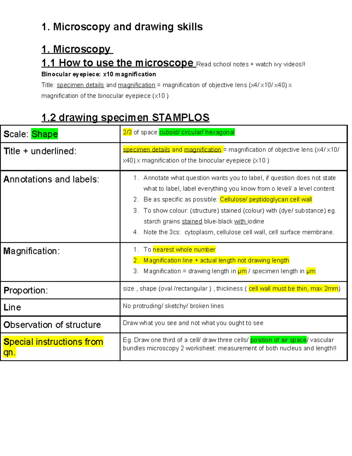 Biology Practical Notes: Microscopy Techniques and Observations - Studocu