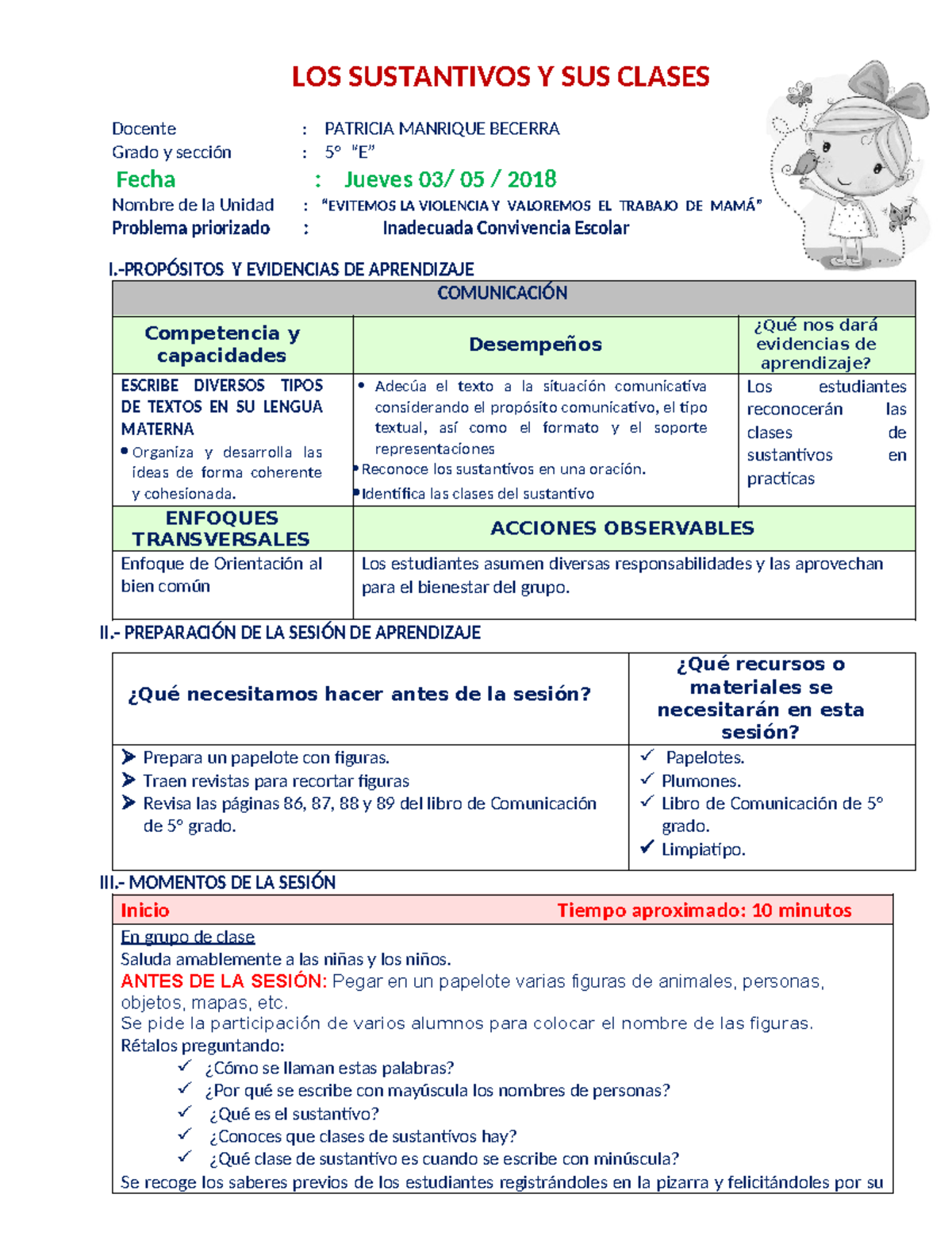 407050779 Sesión sobre los Sustantivos y Sus Clases en 5º "E" - Studocu