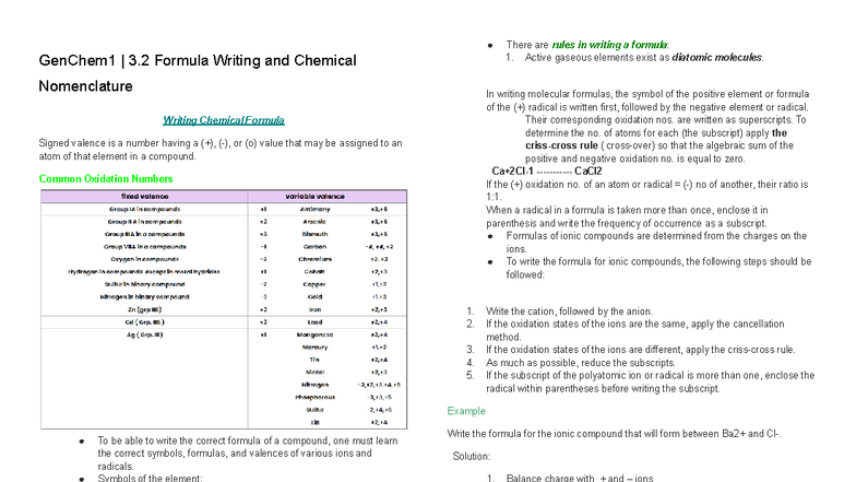 GenChem1: Formula Writing & Chemical Nomenclature Guide - Studocu