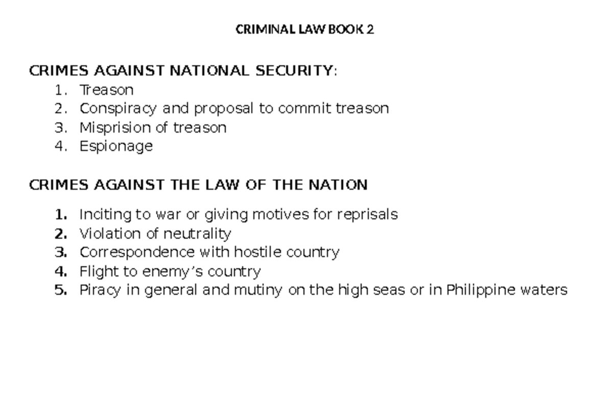 CRIMINAL LAW BOOK 2: Crimes Against National Security - Studocu