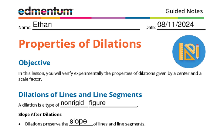 Guided Notes: Properties of Dilations (U4 L1) - Studocu