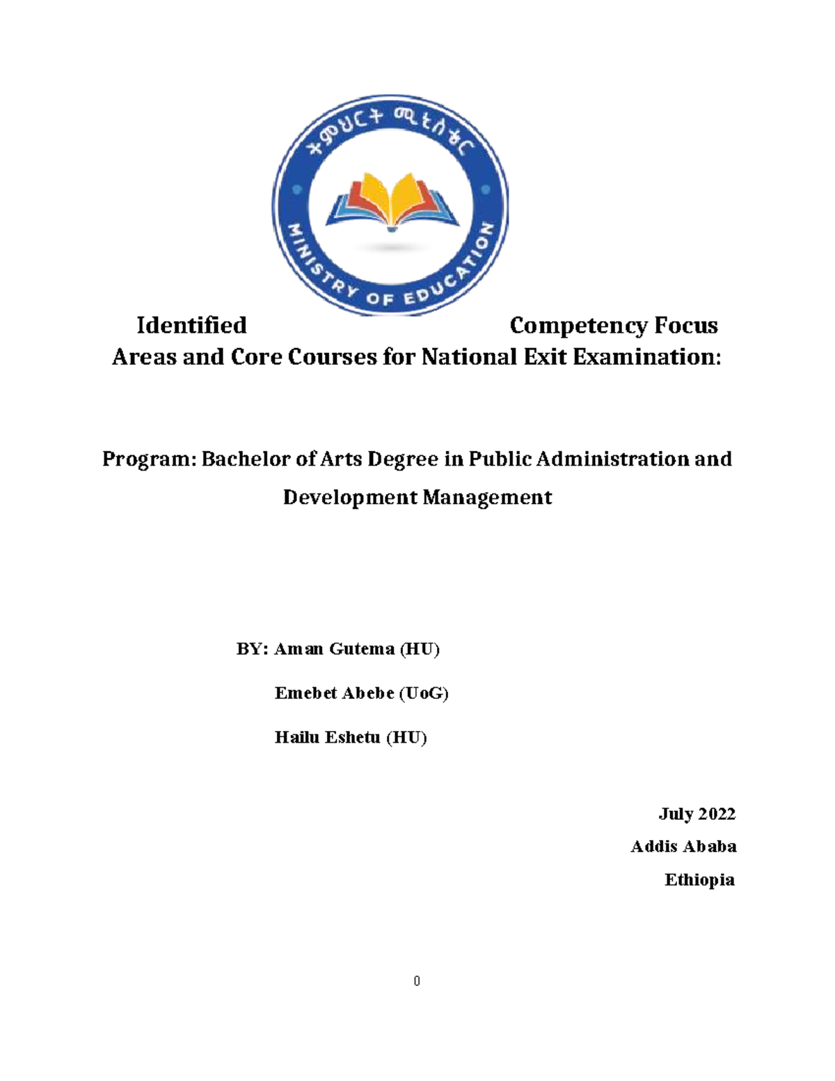 Identified Competencies for Exit Exam: BA in Public Admin & Dev't Mgt ...