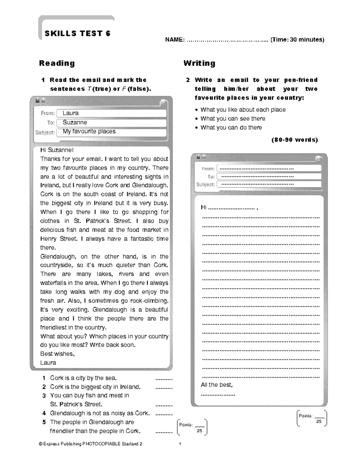 Starland 2 Skills Test 6: Reading & Writing Exercise - Studocu