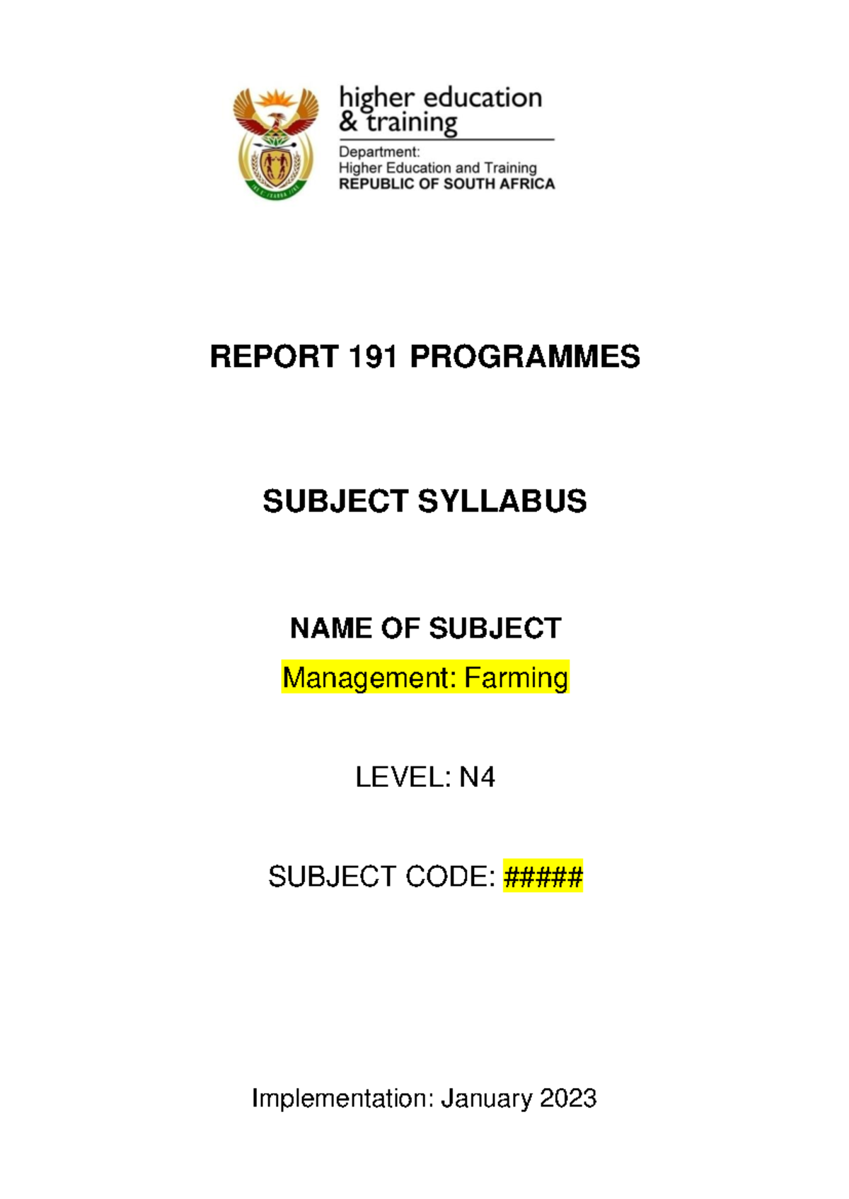 N4 Management: Farming Program Syllabus & Evaluation Details - Studocu