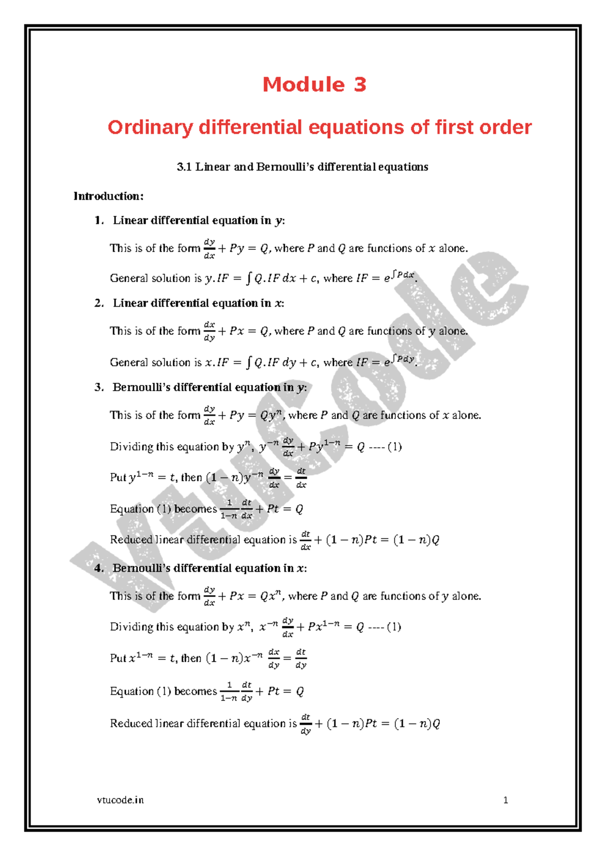Bmats 101 Module 3: First Order Ordinary Differential Equations Notes ...