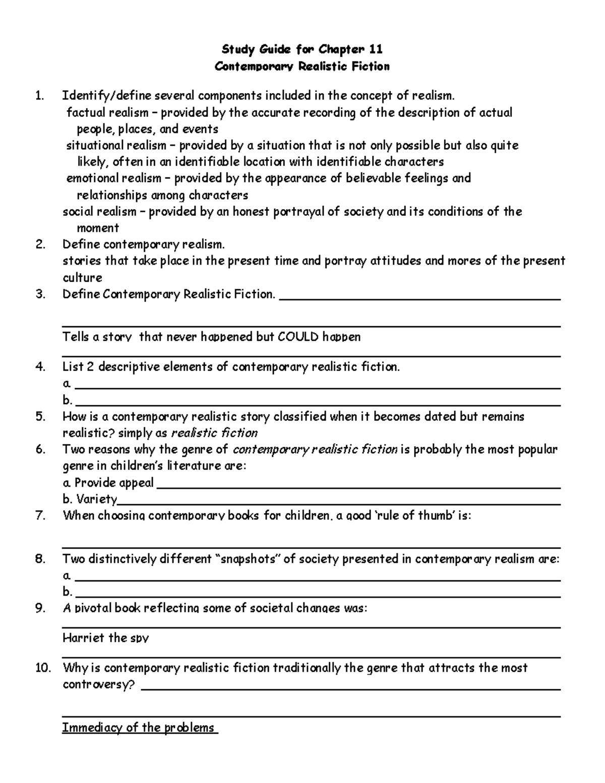 Study Guide 11 Genre PP - Study Guide for Chapter 11 Contemporary ...