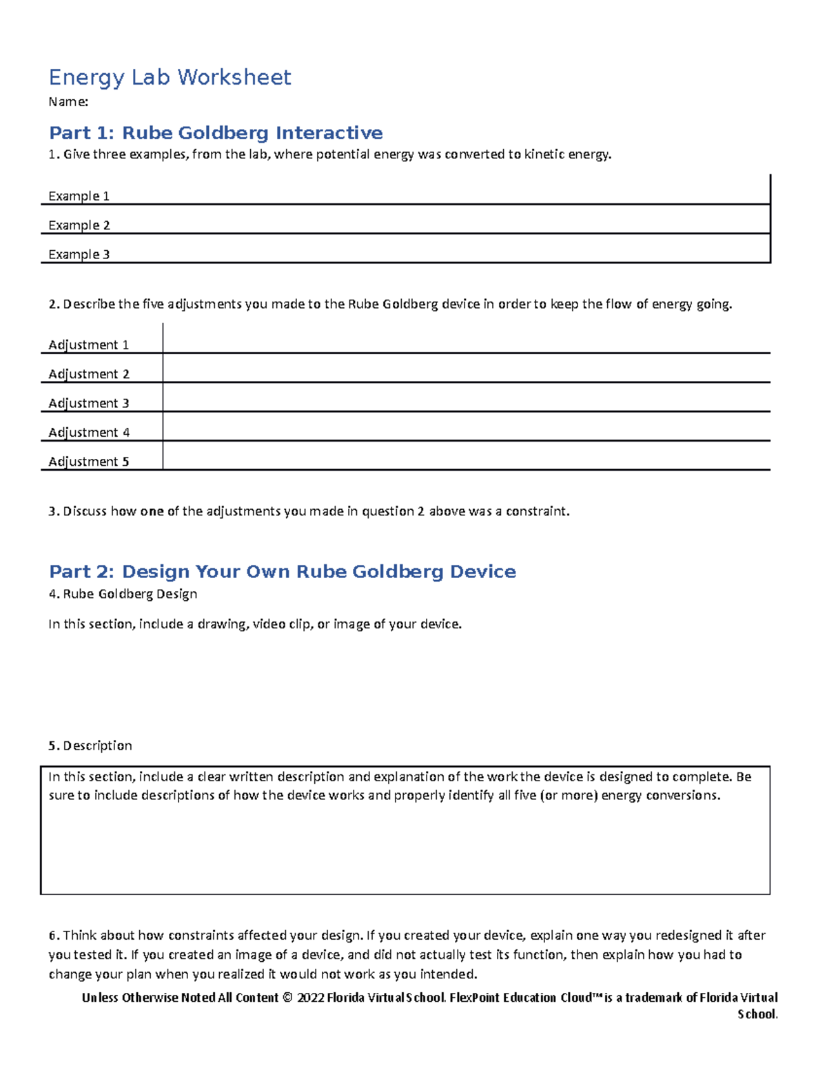 02 01 Energy Lab Worksheet: Rube Goldberg Creations and Conversions ...