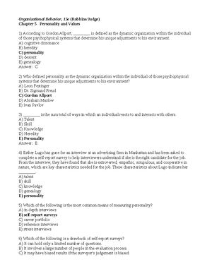 Chapter 11 - Study Test materials - Organizational Behavior, 15e ...
