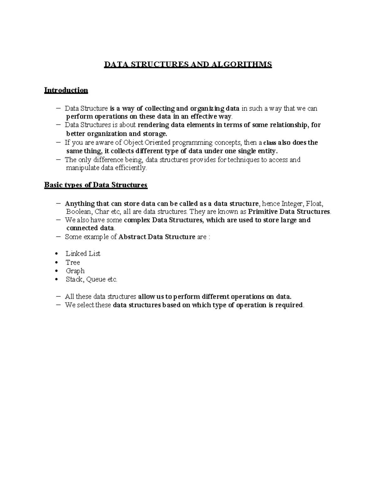 Data Structures and Algorithms Notes - DATA STRUCTURES AND ALGORITHMS ...