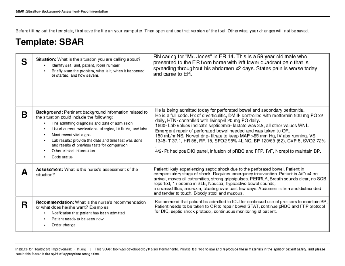 SBAR Practice: Emergency Assessment & Recommendations for Patient Care ...