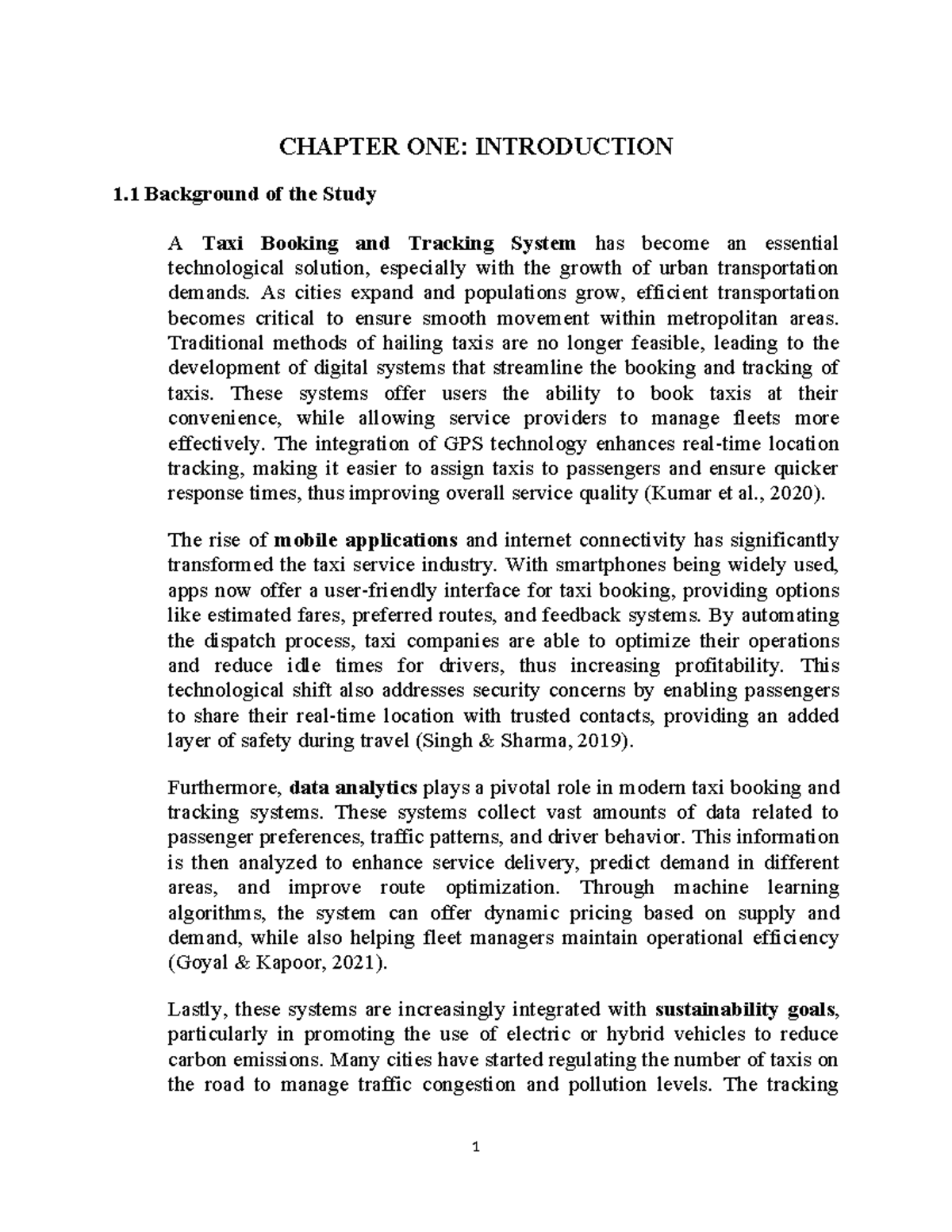 CHAPTER ONE: INTRODUCTION TO TAXI BOOKING & TRACKING SYSTEMS - Studocu