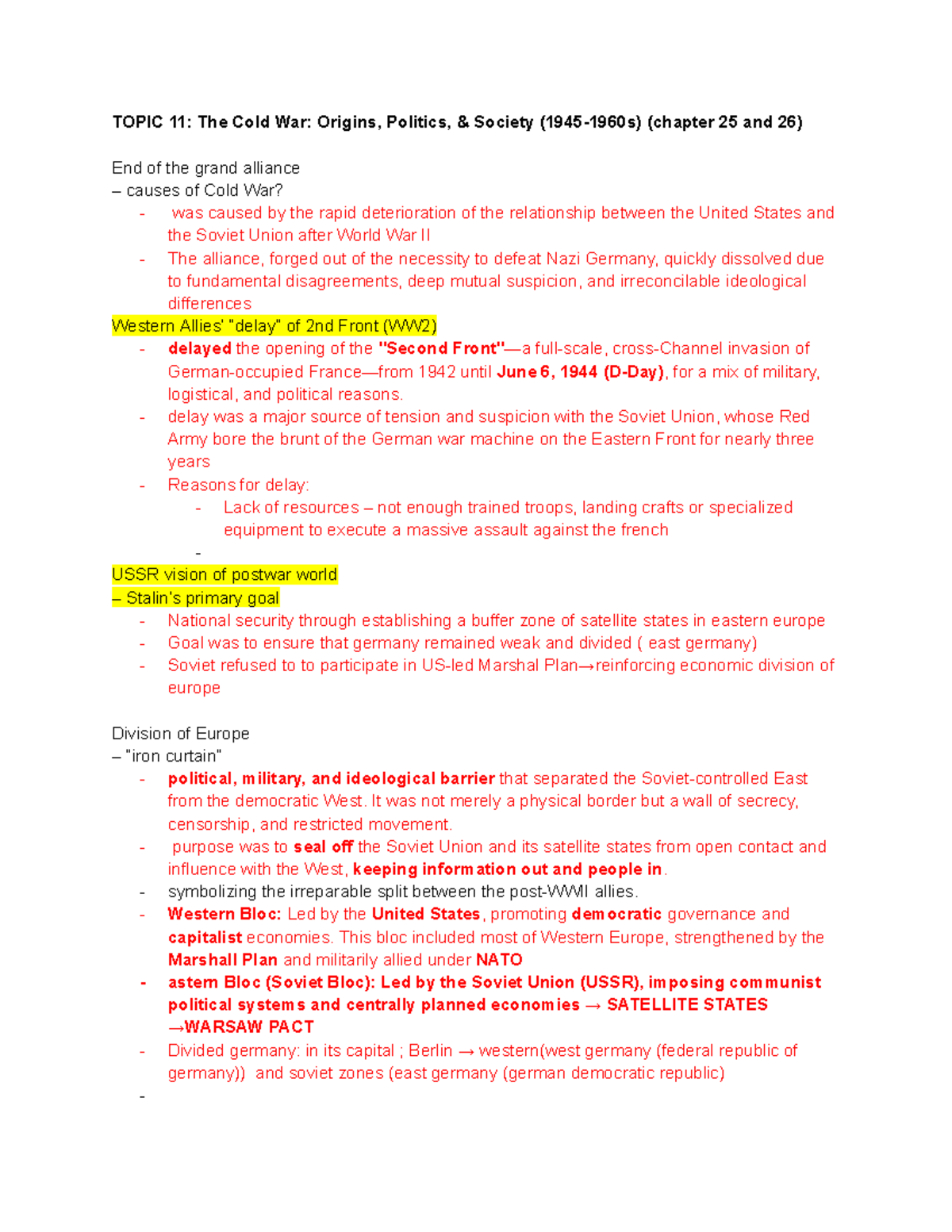 Chapter 25-26: The Cold War Origins & Politics (1945-1960s) - Studocu
