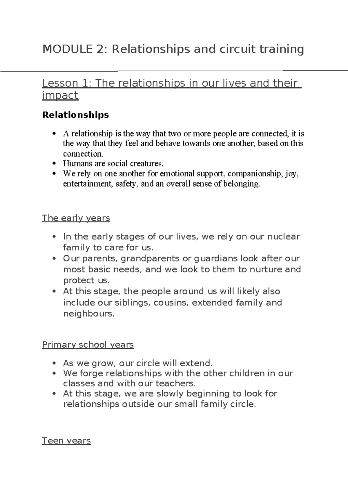Module 2: Exploring Relationships & Circuit Training Benefits - Studocu