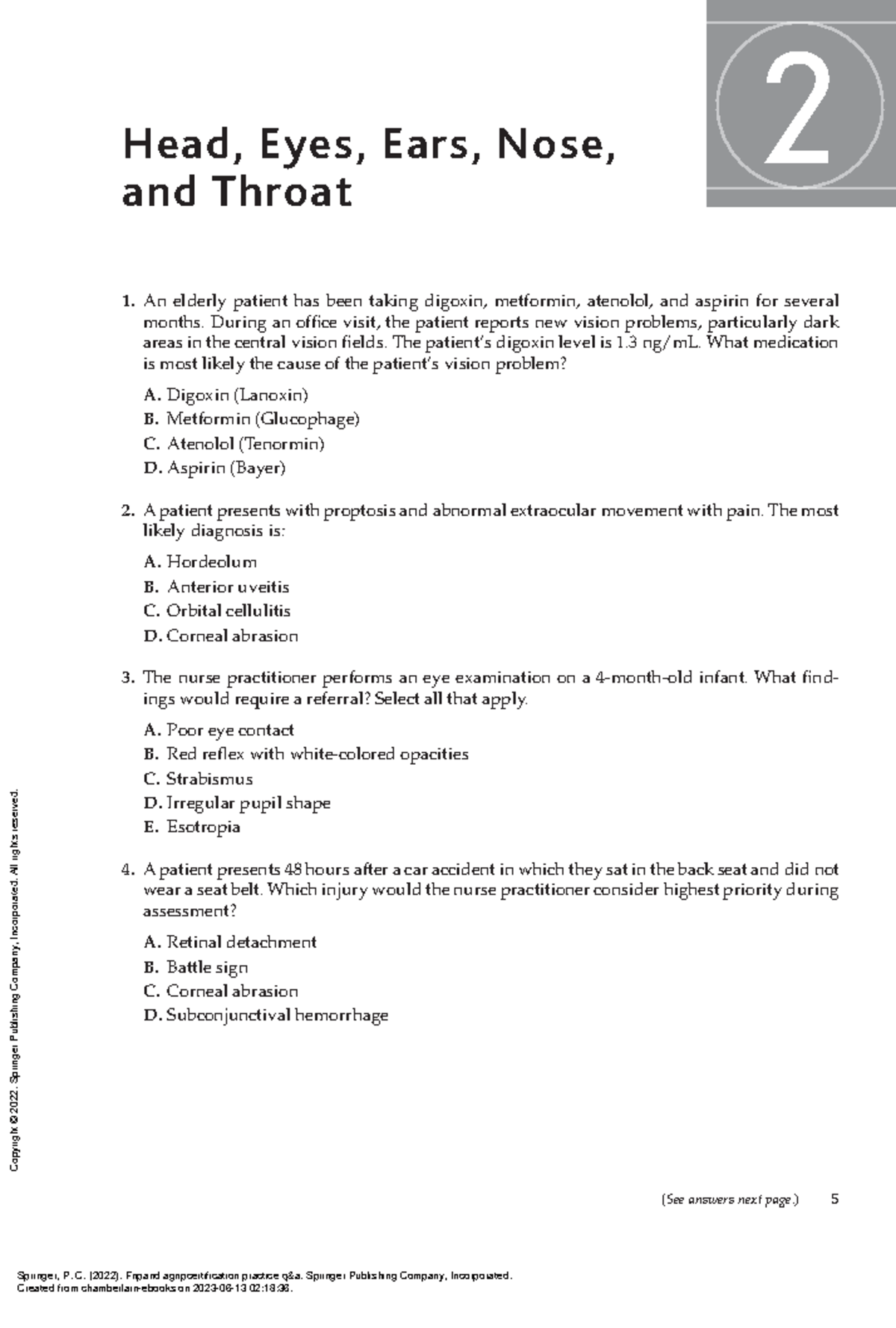 Chapter 2 Heent System Q&A - (See answers next page.) 5 Head,ID:c0002 ...