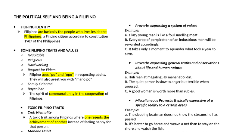 The Political Self and Filipino Identity: Traits, Values, and Culture ...