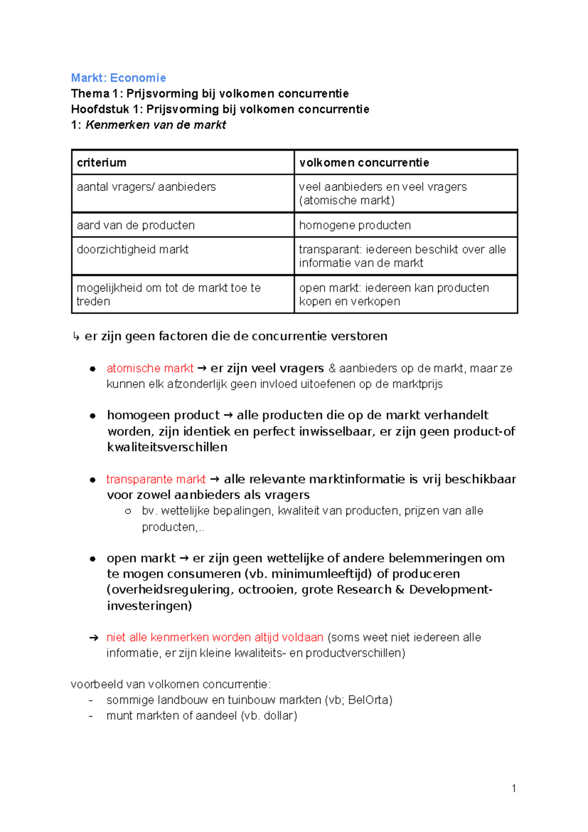 Markt: Economie Hoofdstuk 1 - Prijsvorming bij Volkomen Concurrentie ...