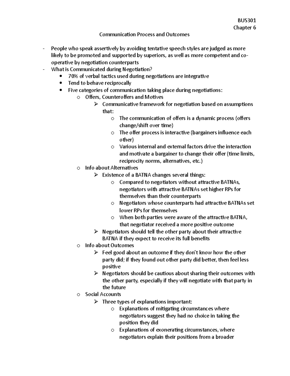 Chapter 6 - Summary Essentials of Negotiation - Chapter 6 Communication ...