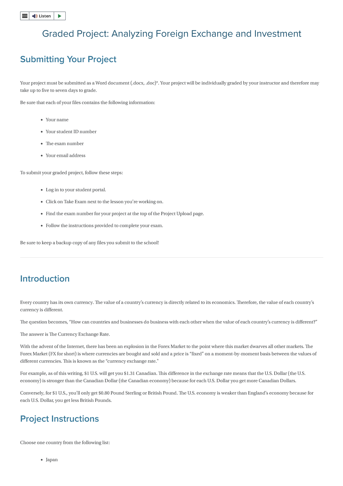 Graded Project: FX Analysis and Investment Strategies (Course Code ...