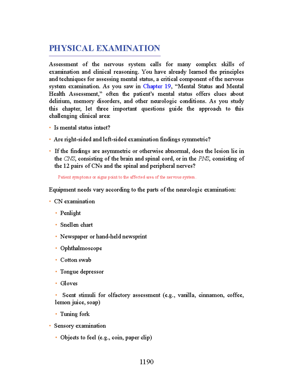 PHYSICAL EXAMINATION: Neurologic Assessment Techniques and Skills - Studocu