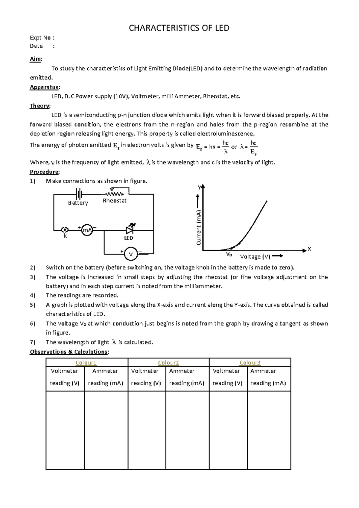 LED Characteristics Experiment Report: Aim, Procedure & Results - Studocu