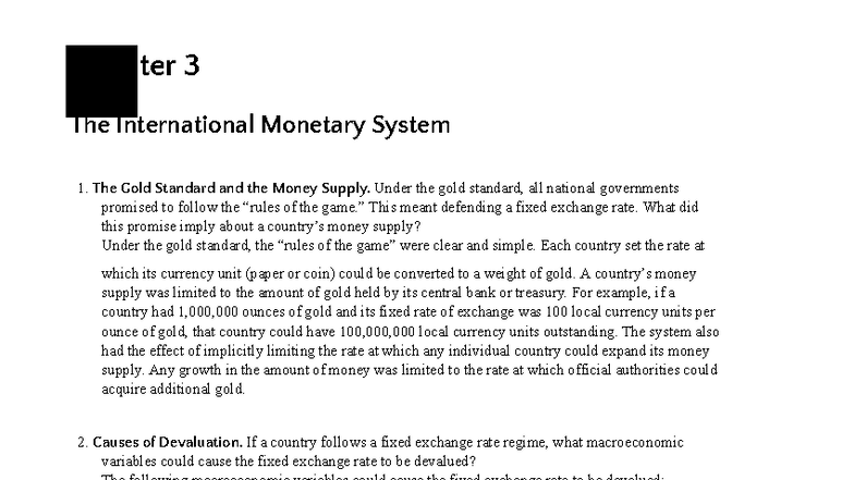 Chapter 3 & 4: The International Monetary System & Balance of Payments ...