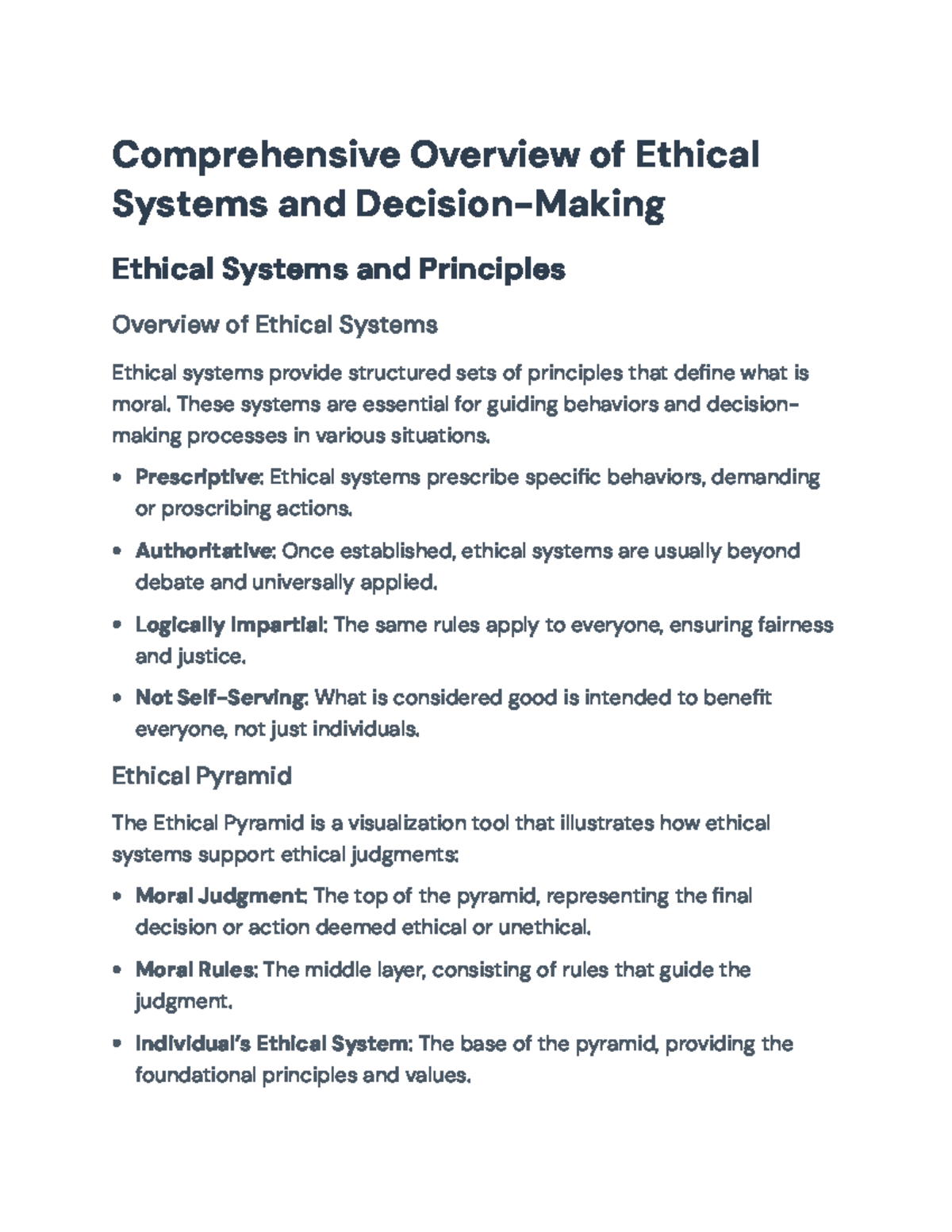 Comprehensive Overview of Ethical Systems and Decision-Making ...